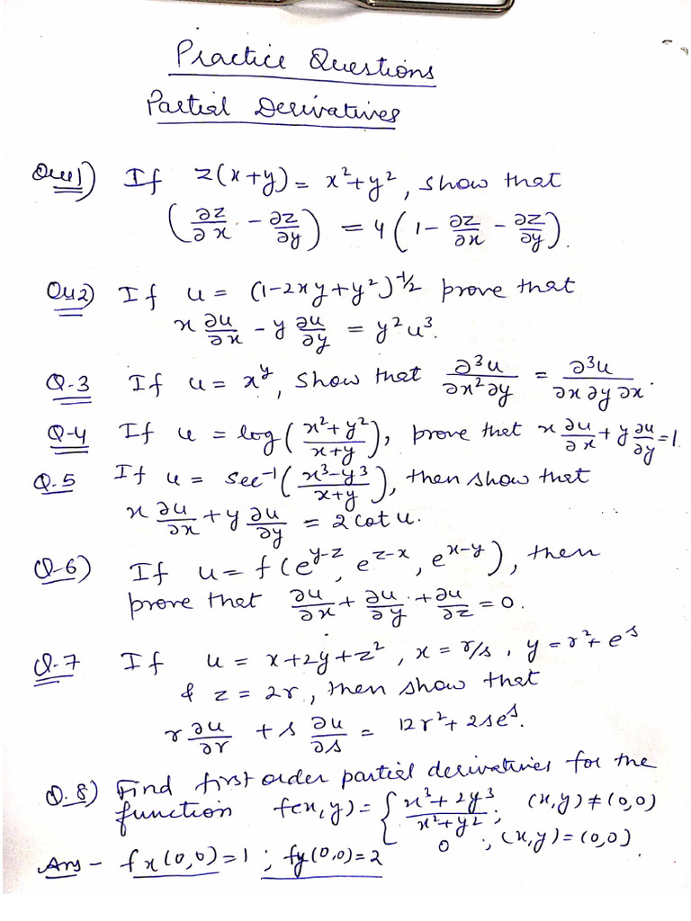 Practice Ques Partial Derivative | PDF