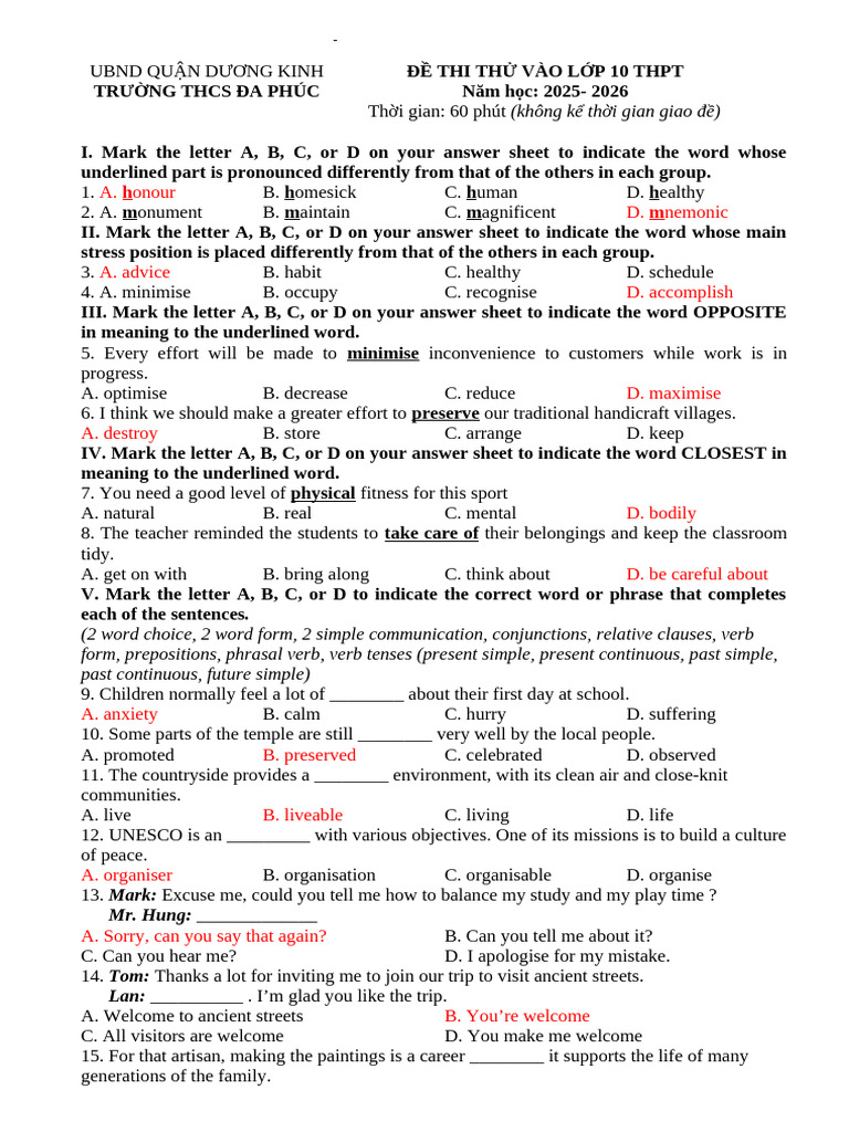 2025-2026 Grade 10 Exam Practice Test | PDF | Adolescence | Foods