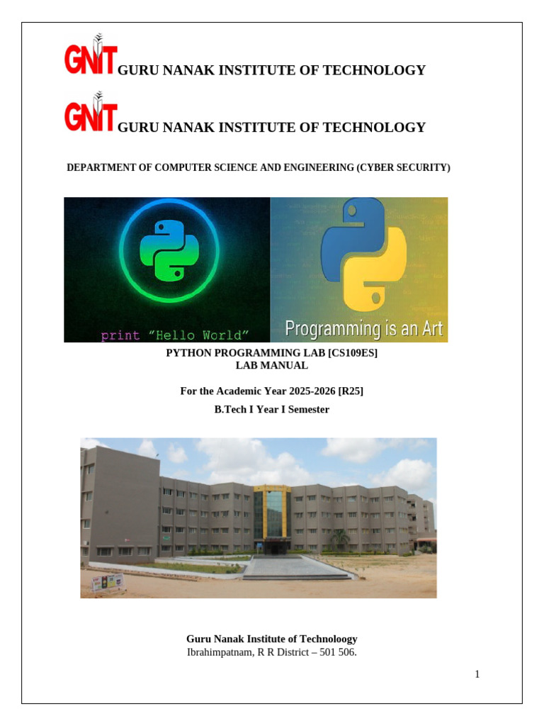 Python Programming Lab Manual 2025-26 | PDF | Python (Programming ...