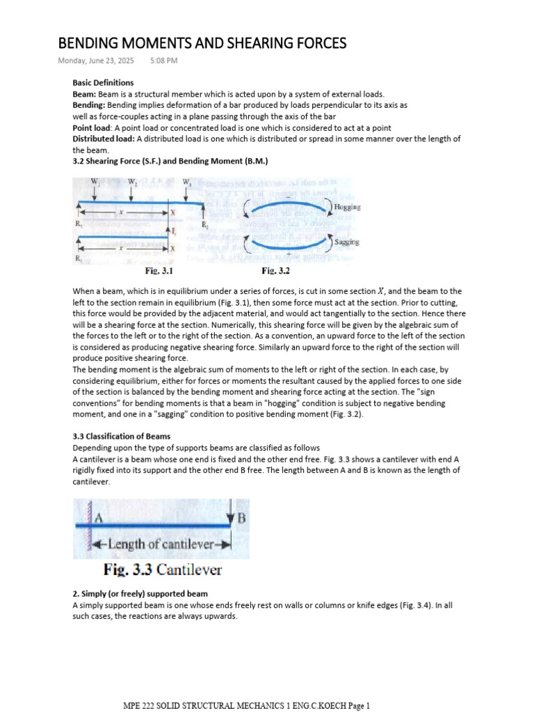 Beam Mechanics: Loads and Moments | PDF | Bending | Beam (Structure)