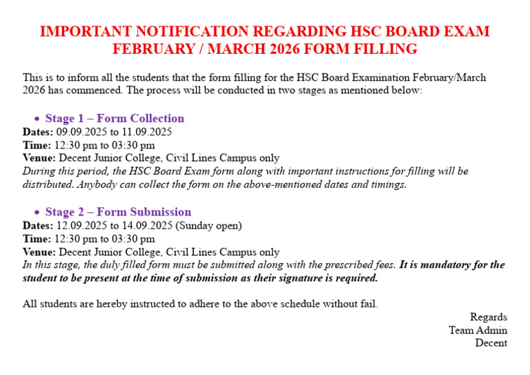 Board Exam Form Filling Notification | PDF