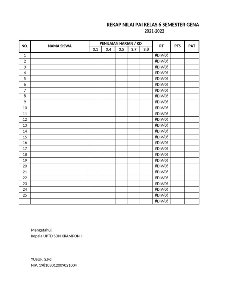Form Penilaian Pai SMTR Genap 22 | PDF