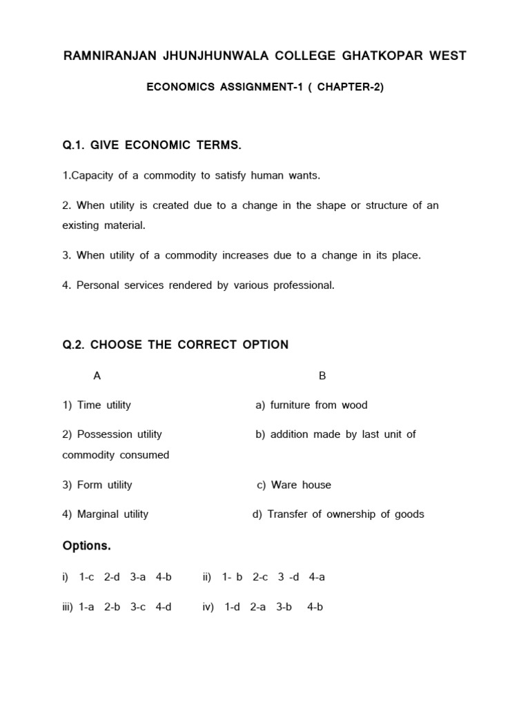 Economics Assignment 1 | PDF | Utility | Marginal Utility