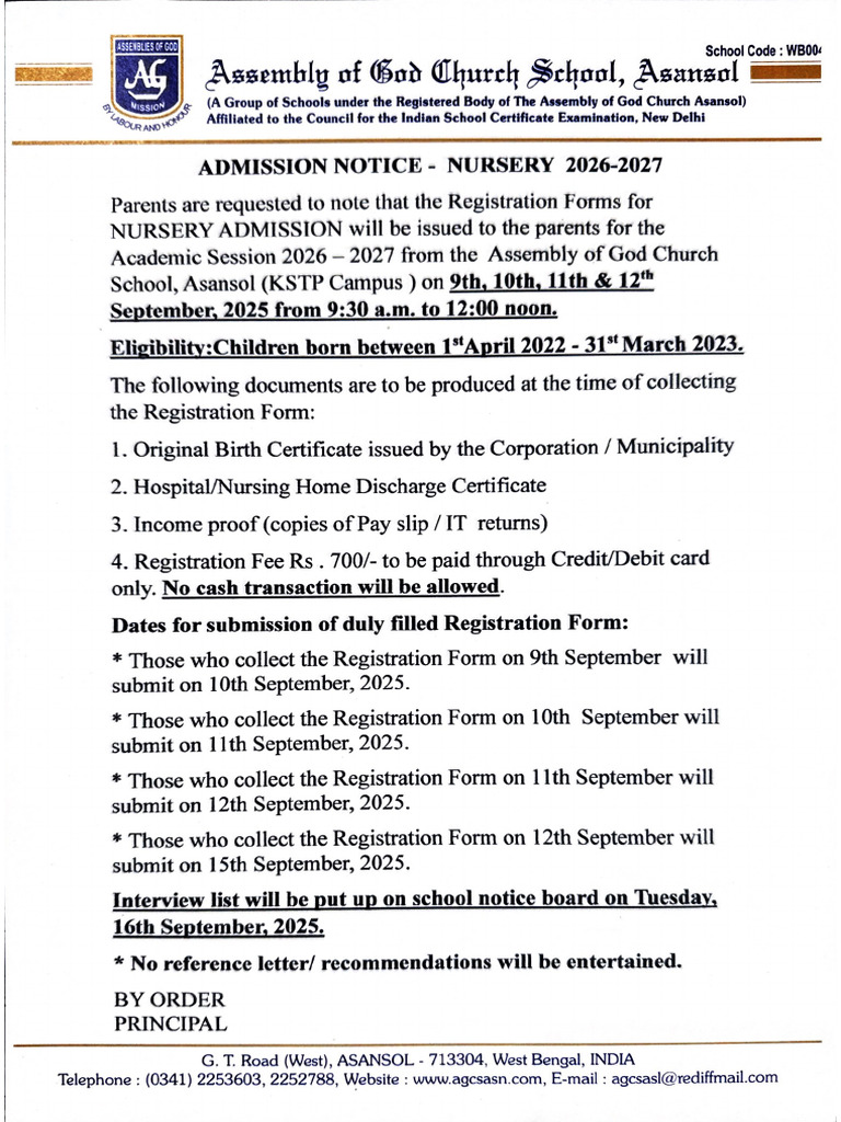 New Admission Notice 2026-27 (AGSASN) | PDF