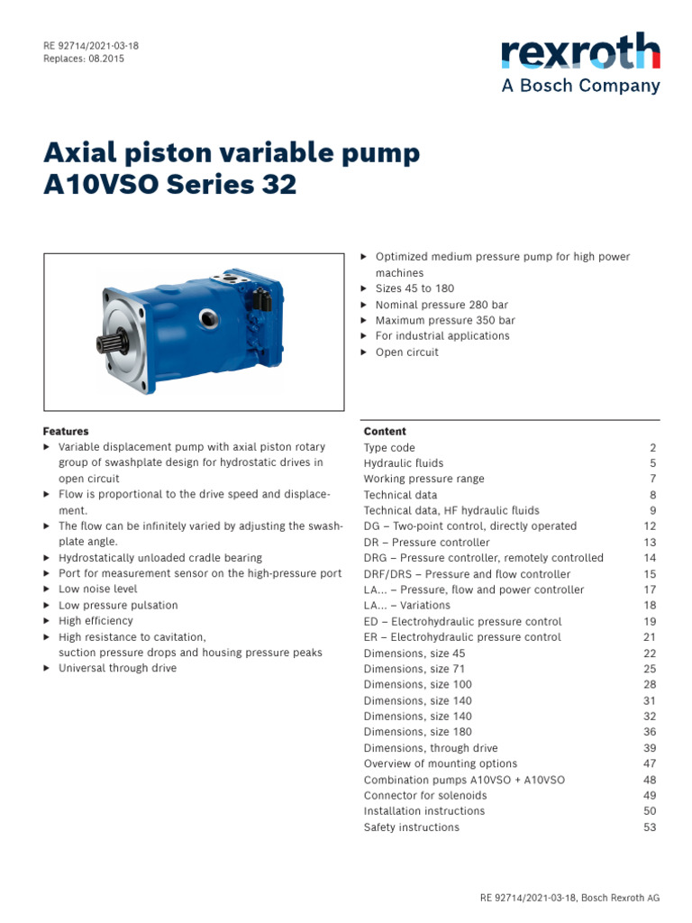 A10VSO Series 32 Pump Overview | PDF | Pump | Dynamics (Mechanics)