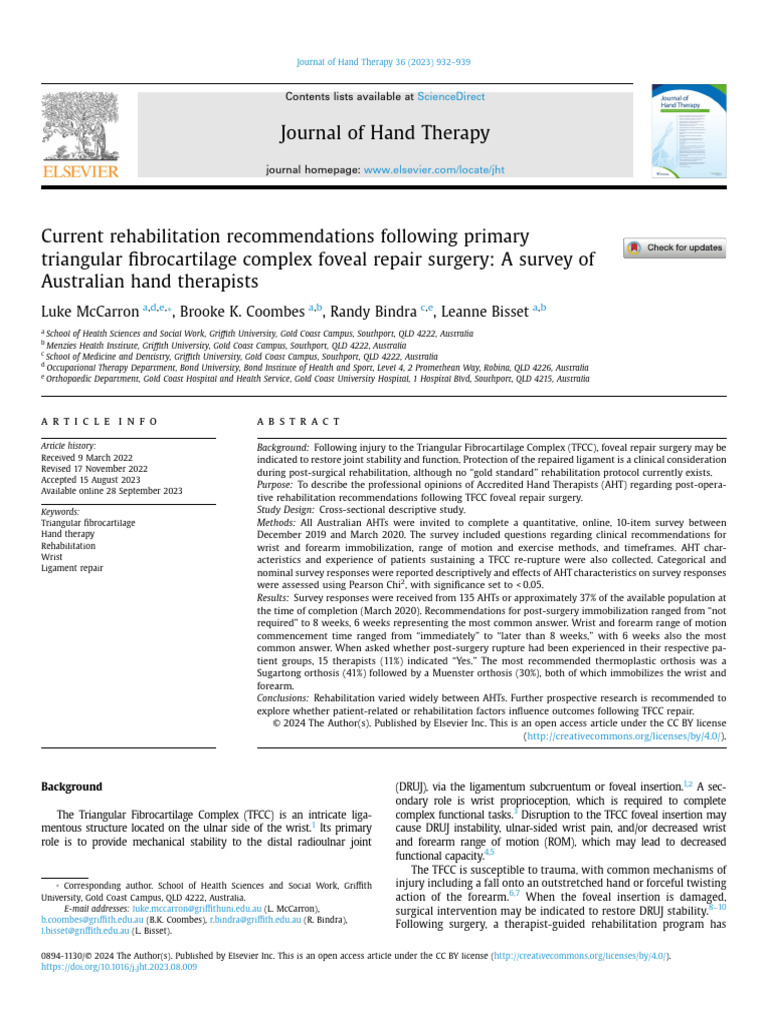 Current Rehabilitation Recommendations Following P | PDF | Anatomical ...