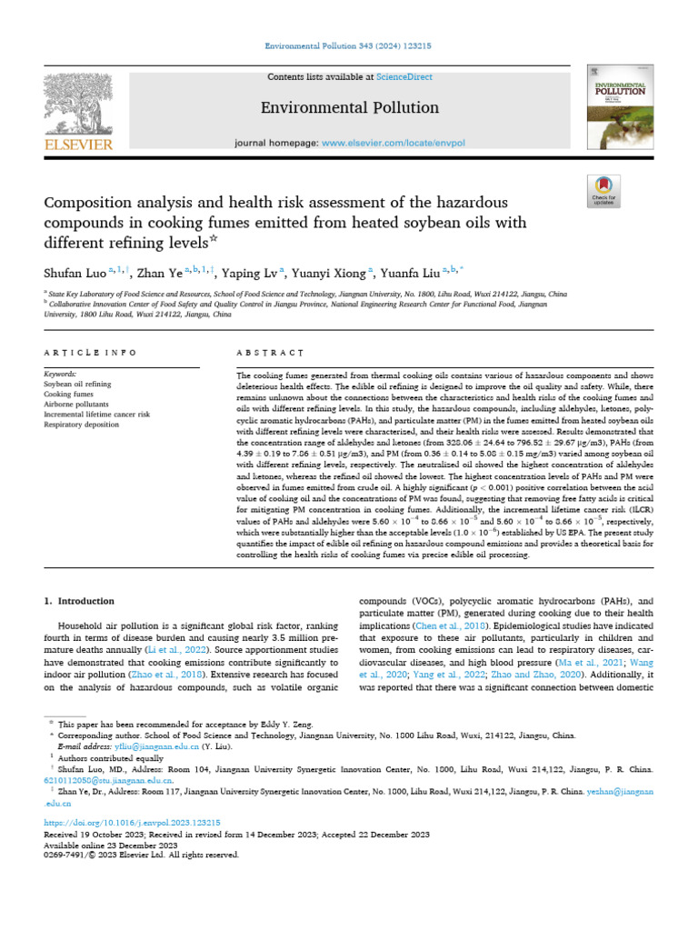Health Risks of Cooking Fumes from Soybean Oil | PDF | Polycyclic ...