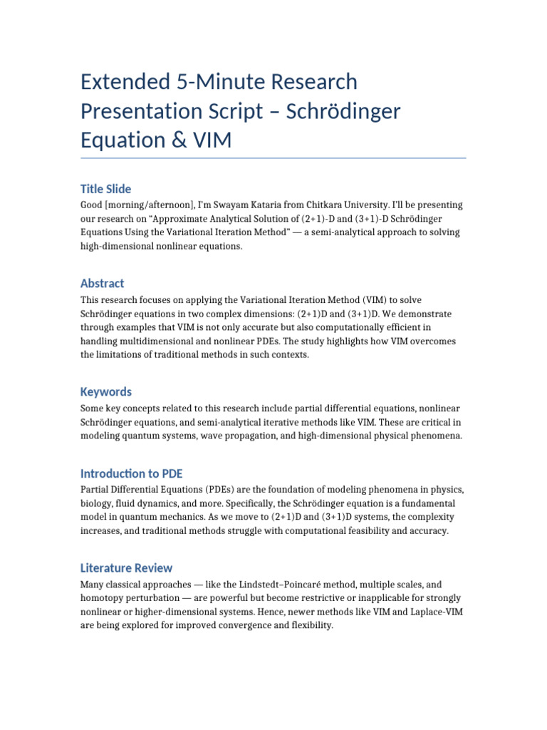 Extended Research Presentation Script | PDF | Partial Differential Equation | Equations