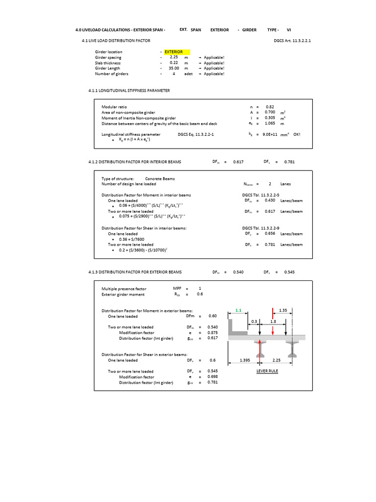 Sp2 Br15 5-Span Ext Girder Ext Span Liveload Calc. SHT 1 To 22 | PDF ...
