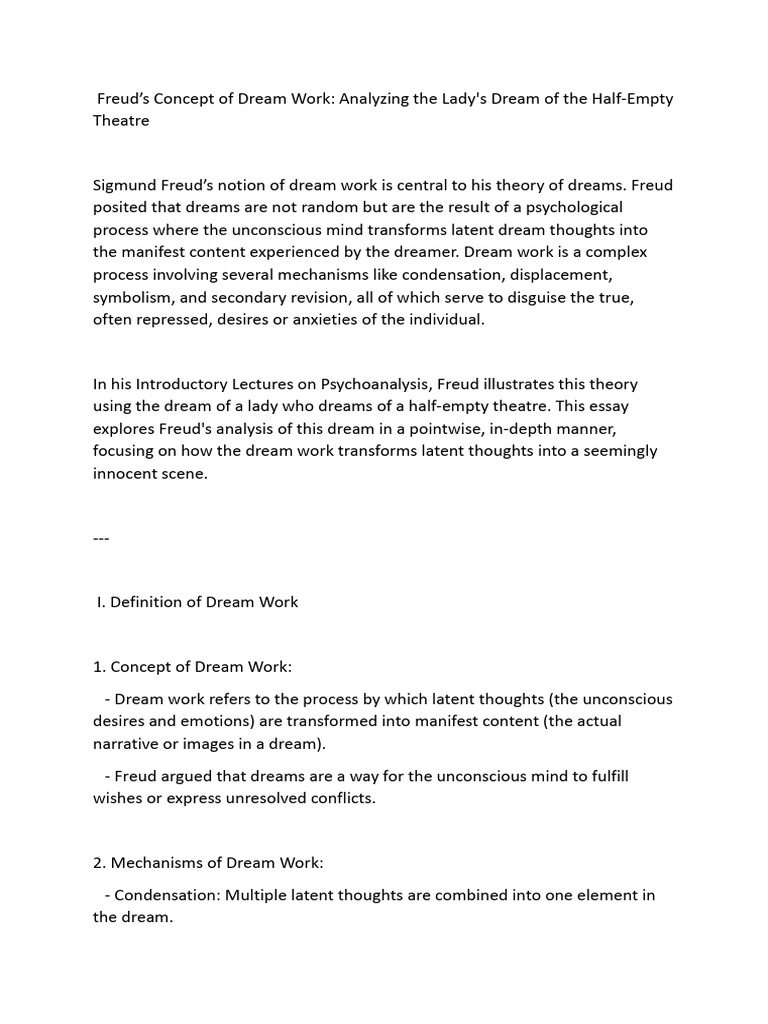 Freud's Dream Work: The Lady's Theatre Dream | PDF | Dream ...