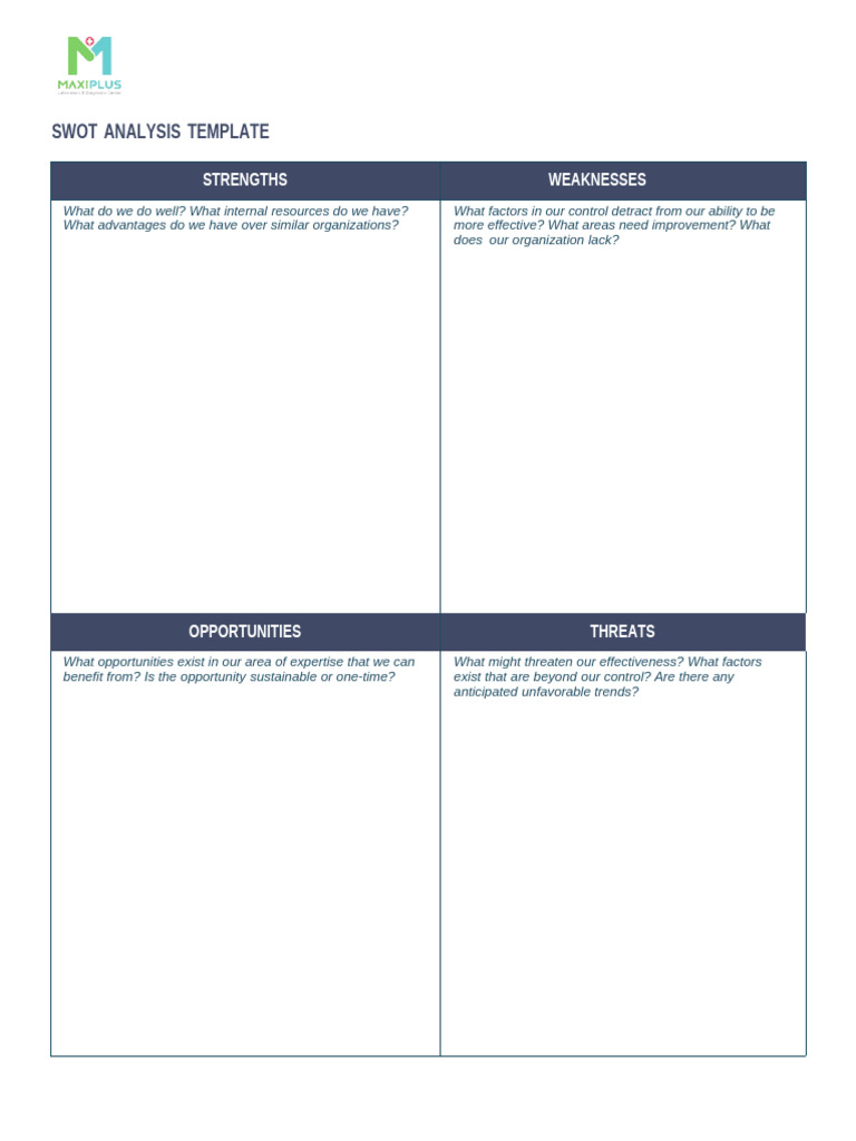 SWOT TOWS Analysis Template | PDF