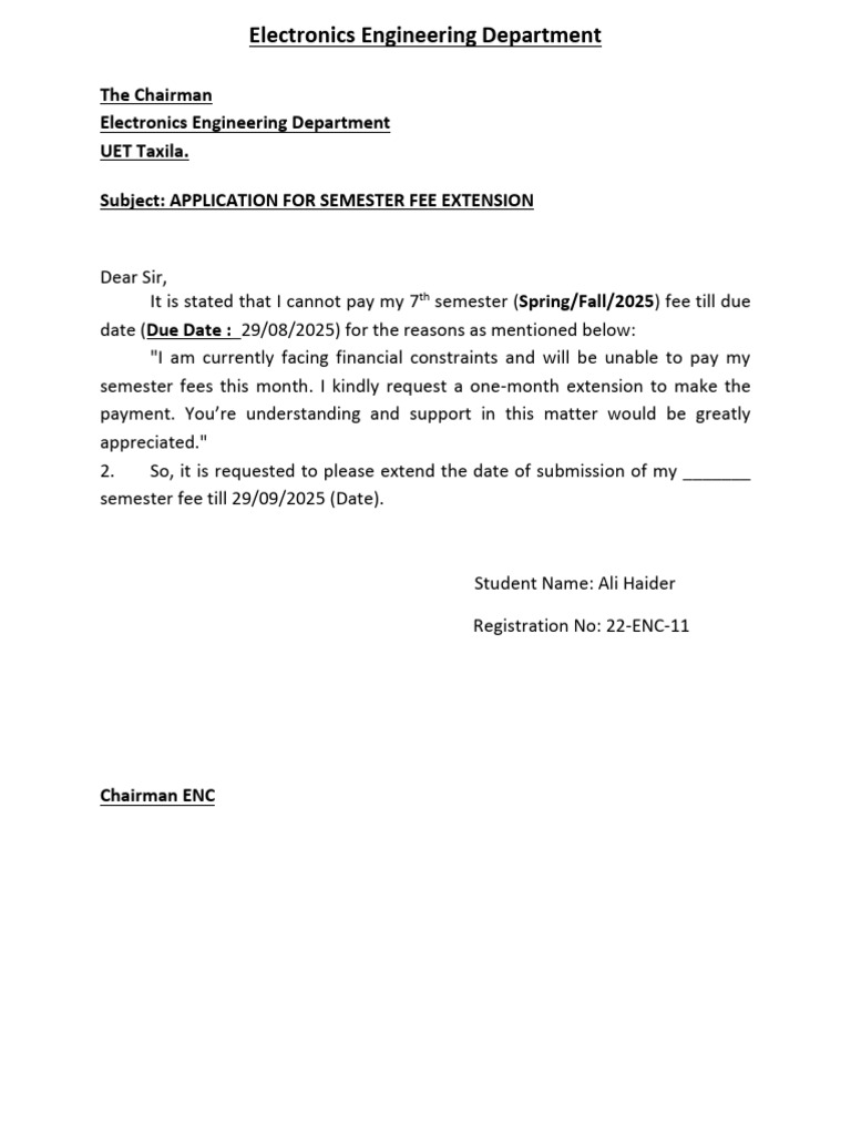 Fee Extension Request for Semester 7 | PDF