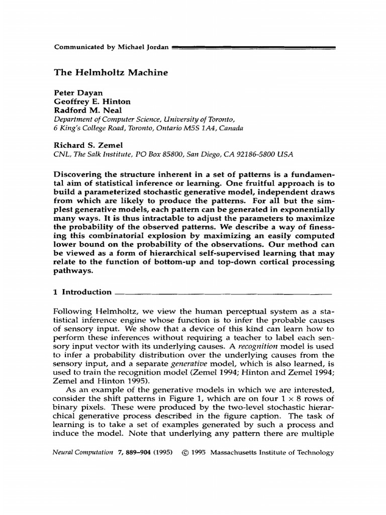 The Helmholtz Machine Dayan, Peter Hinton, Geoffrey E Neal Etc Z | PDF ...