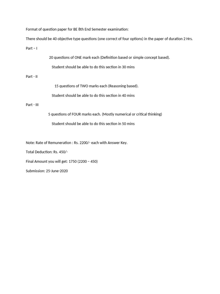 Format of Question Paper For BE 8th End Semester Examination | PDF