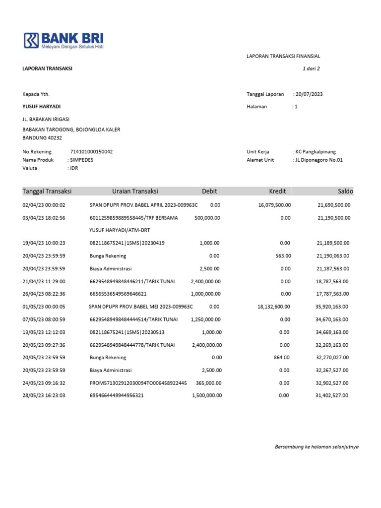 Contoh Rekening YUSUF | PDF