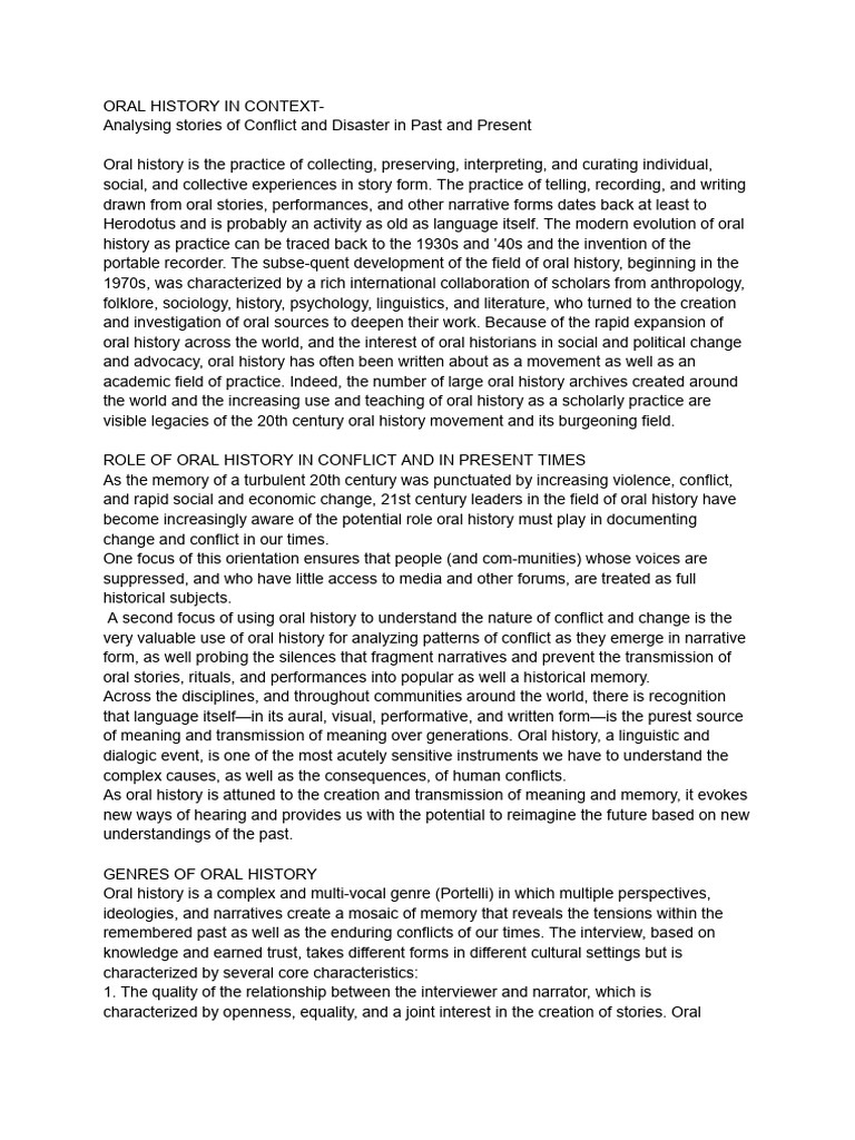 Oral History: Conflict and Change Insights | PDF | Oral History | Narrative