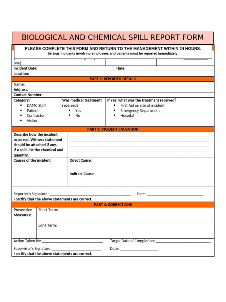 Bio Chem Spill Form Draft | PDF