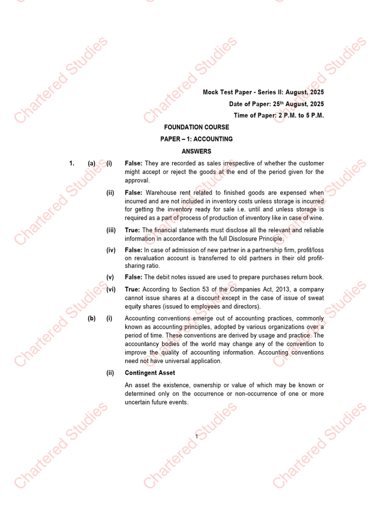 CA Foundation PAPER - 1 ACCOUNTING MTP Series 2 Suggested Answers | PDF ...