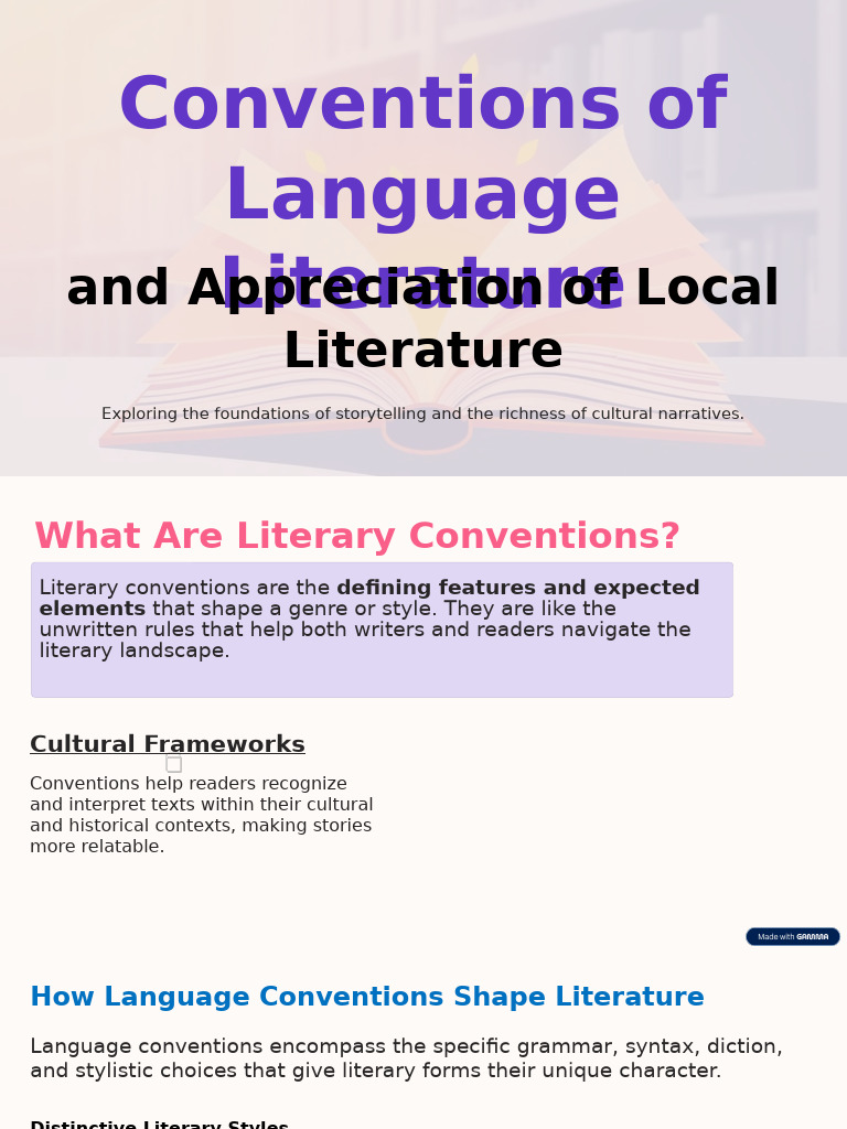 Conventions of Language Literature | PDF | Narrative | Storytelling