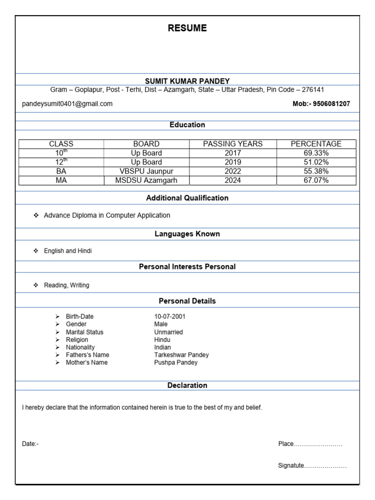Sumit Kumar Pandey Resume 2-1757705597314 | PDF