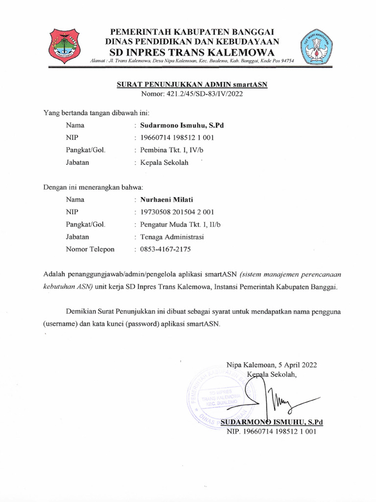 Penunjukan Admin Aplikasi smartASN | PDF