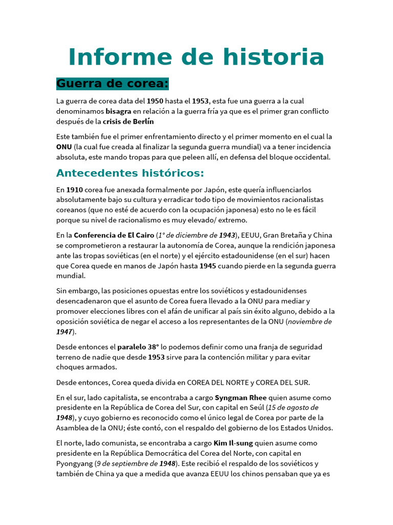 Informe de Historia | PDF | Corea | Corea del Sur
