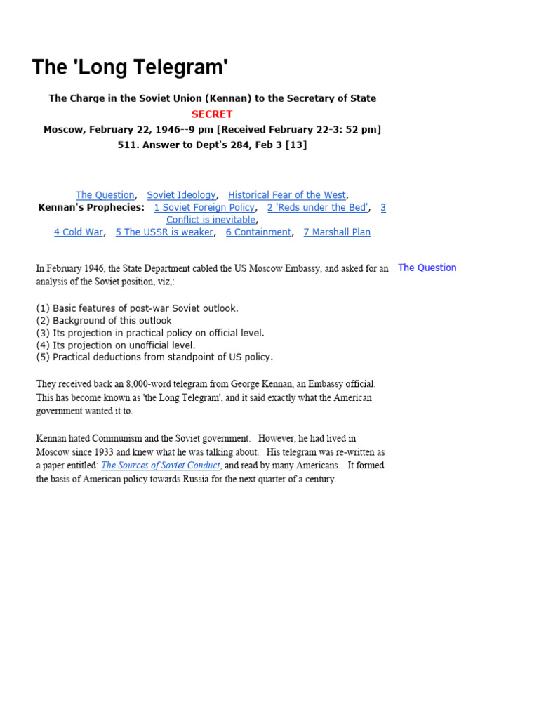 The 'Long Telegram' | PDF | Soviet Union | World Politics