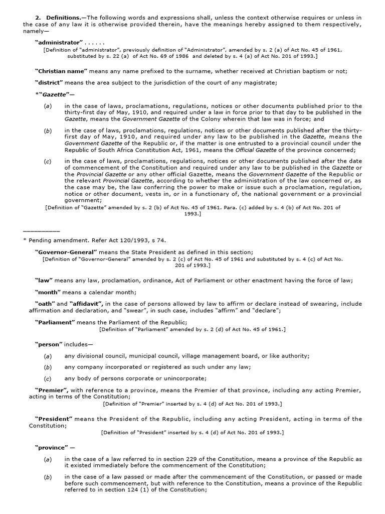 Interpretation Act 33 of 1957 Definitions | PDF | Affidavit | Political ...