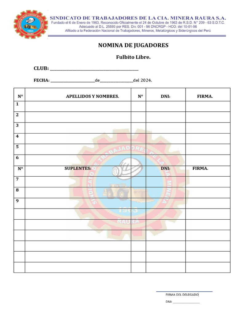 Nómina de Jugadores Fulbito 2024 | PDF