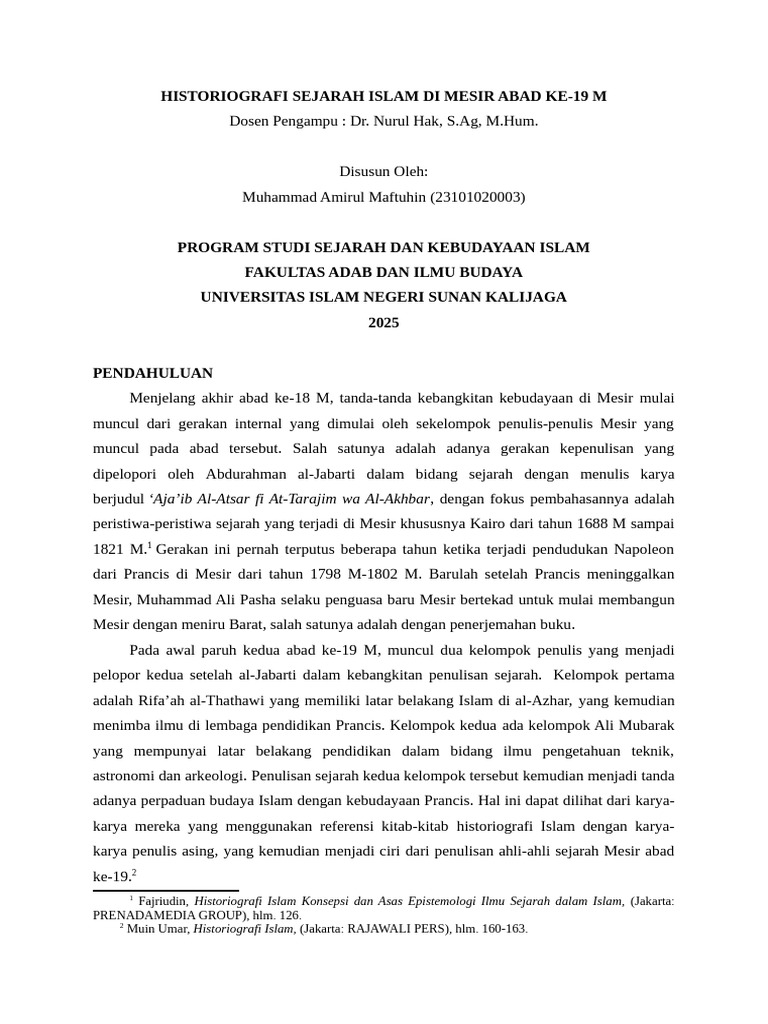 Historiografi Islam Mesir Abad 19 M | PDF
