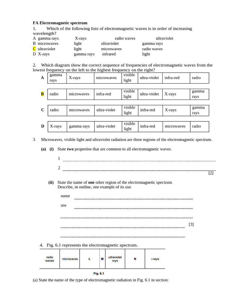 15-16 FA Electromagnrtic Spectrum | PDF | Electromagnetic Radiation ...