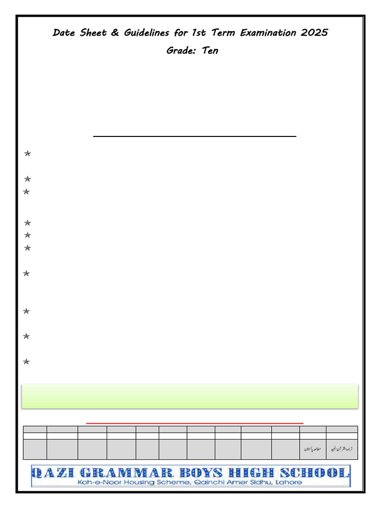 Grade Ten Datesheet | PDF