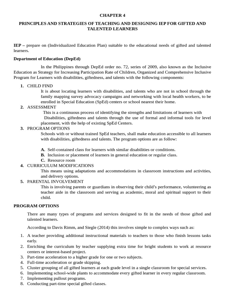 Principles and Strategies of Teaching and Designing Iep For Gifted and ...