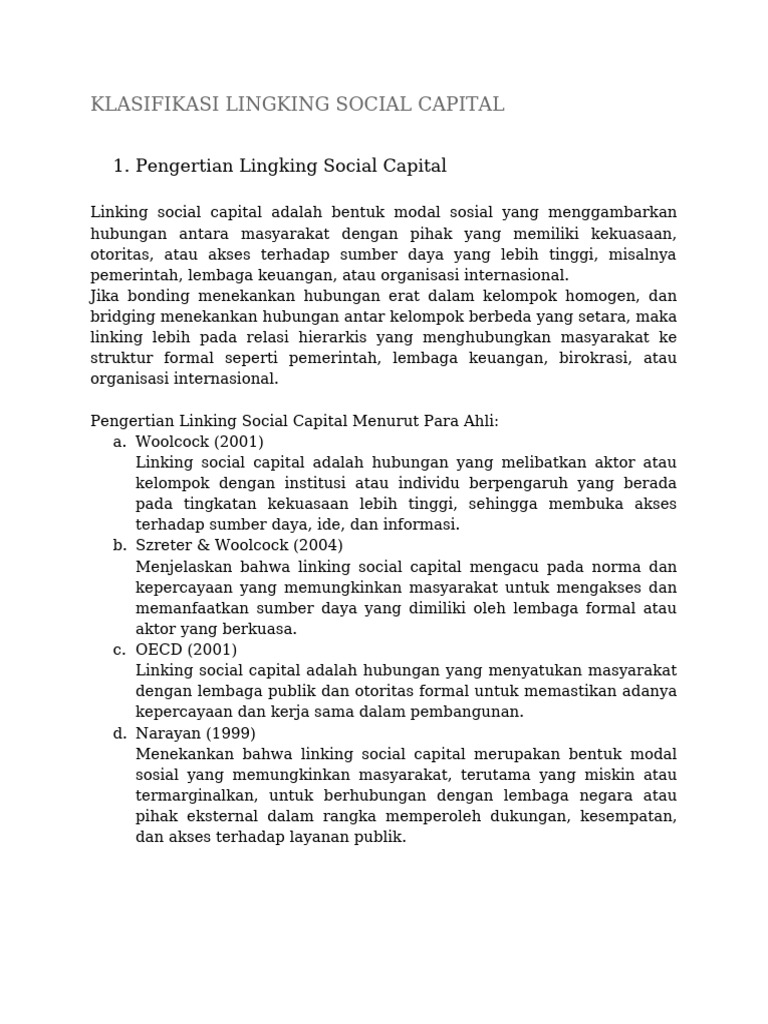 Pengertian dan Ciri Linking Social Capital | PDF