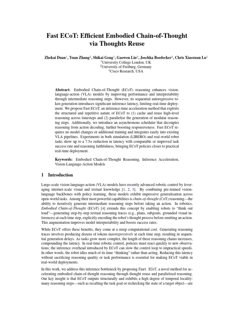 Fast ECoT Efficient Embodied Chain-Of-Thought Via Thoughts Reuse | PDF | Computing