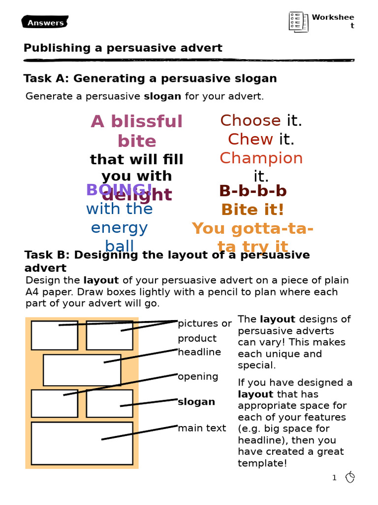 Create a Persuasive Advert Worksheet | PDF | Advertising