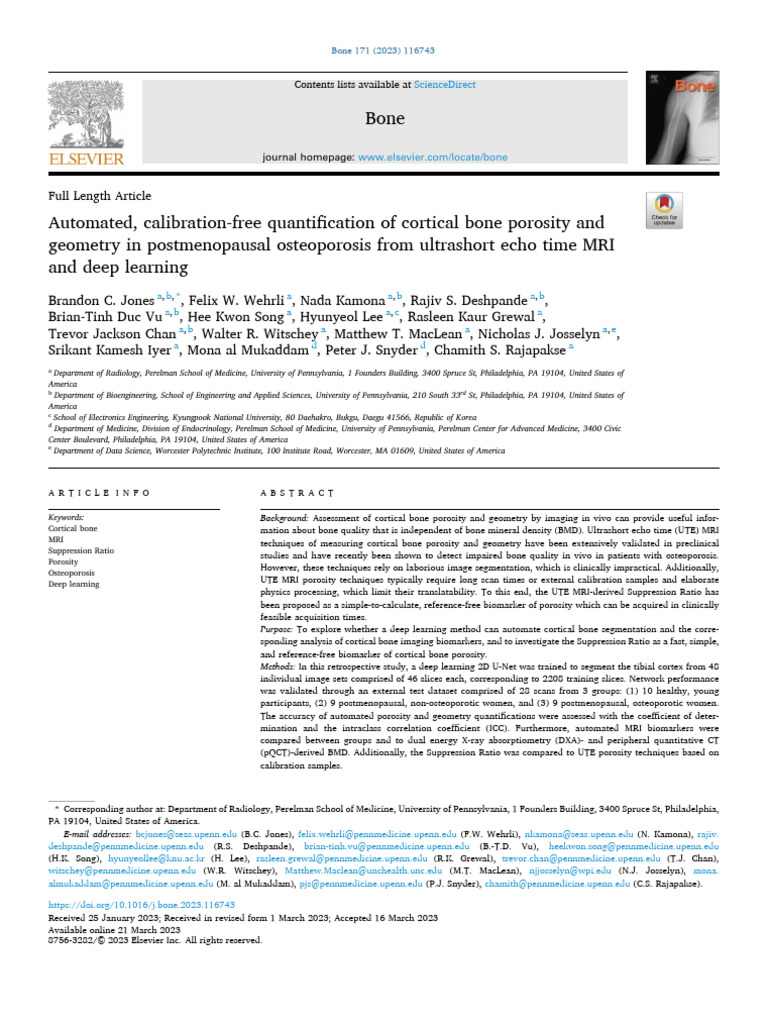 Automated, Calibration-free Quantification of Cortical Bone Porosity And | PDF | Osteoporosis