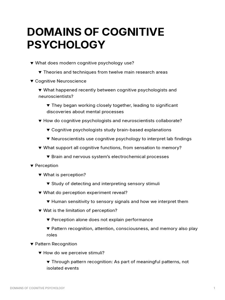 Key Domains in Cognitive Psychology | PDF | Perception | Cognition