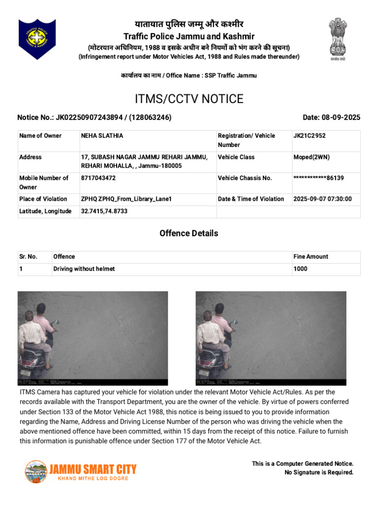 Vehicle Violation Notice - Action Required | PDF | Road Transport ...