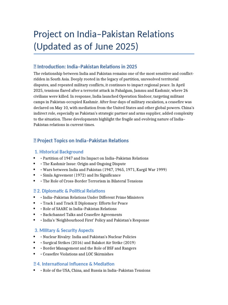 India-Pakistan Relations Overview 2025 | PDF | India–Pakistan Relations ...