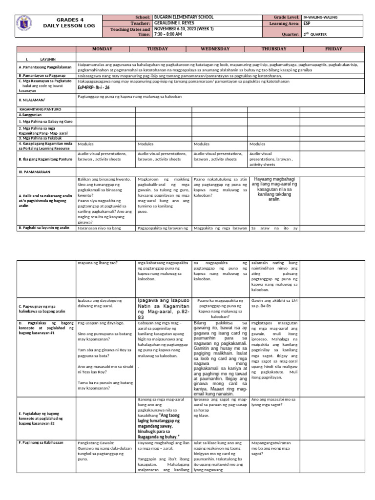 WLP - Esp 4 - Q2 - W1 | PDF