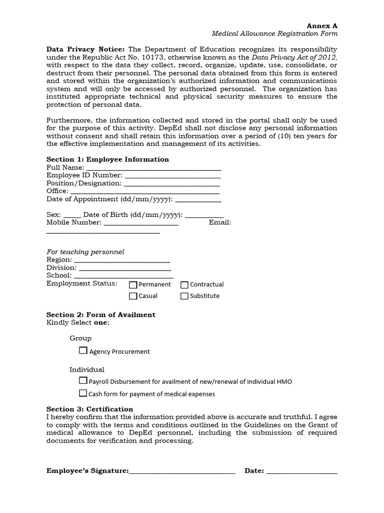 Med. Allowance Reg. Form Annex A | PDF