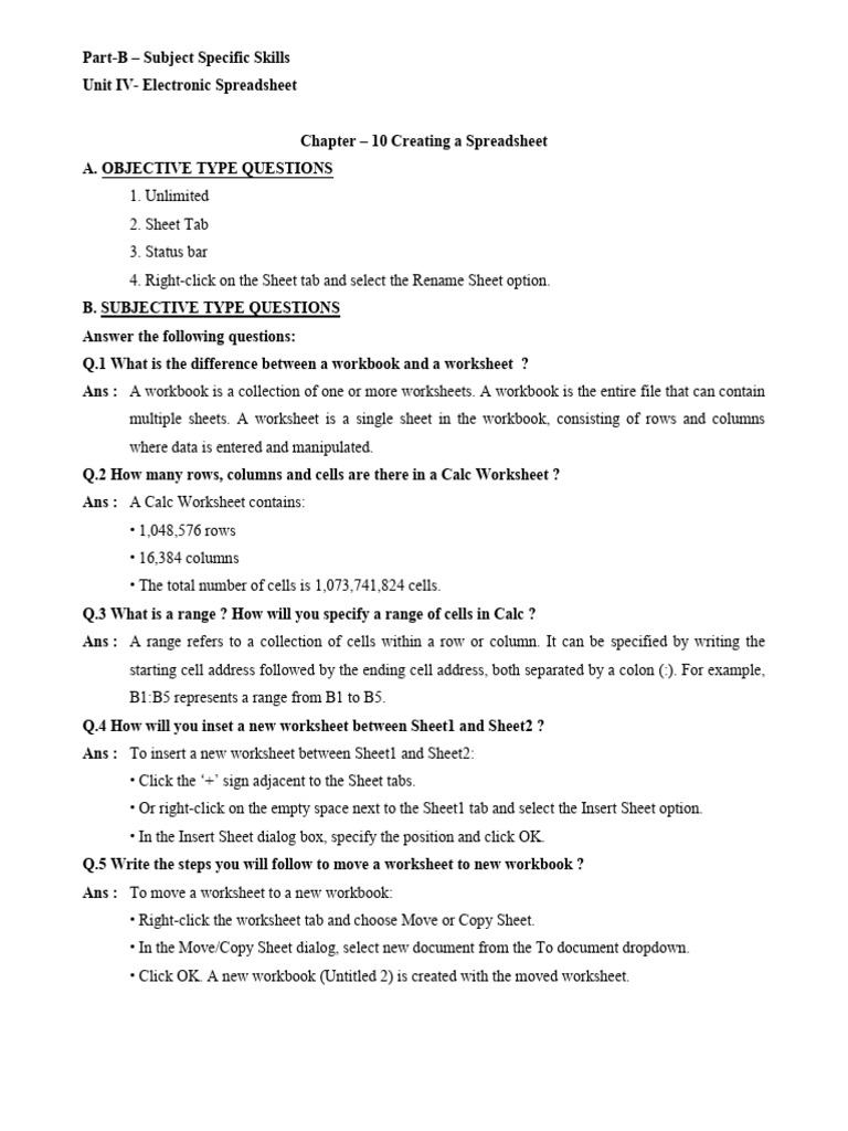 IX-Exercise-Unit-IV - Electronic Spreadsheet | PDF | Spreadsheet | Worksheet