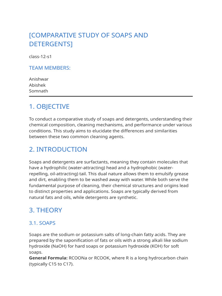 Soaps vs Detergents: A Comparative Study | PDF | Detergent | Soap