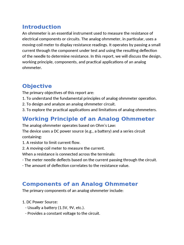 Analog Ohmmeter Design and Applications | PDF | Resistor | Electrical ...