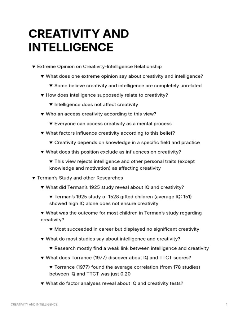 Creativity and Intelligence | PDF | Creativity | Intelligence Quotient