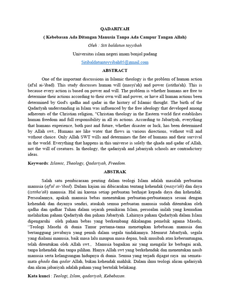 Pemikiran Aliran Qadariyah dalam Islam | PDF