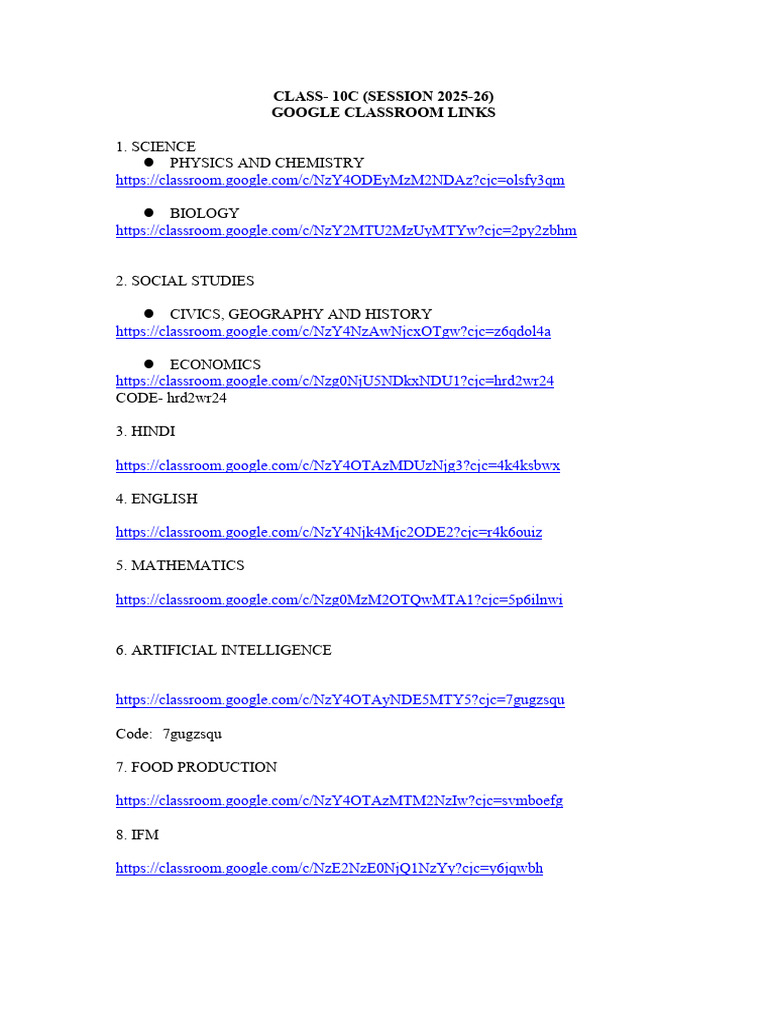 Google Classroom Link 10C | PDF