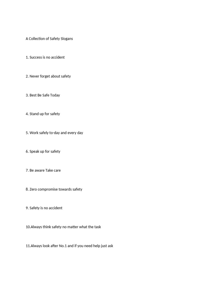 Essential Safety Slogans Collection | PDF
