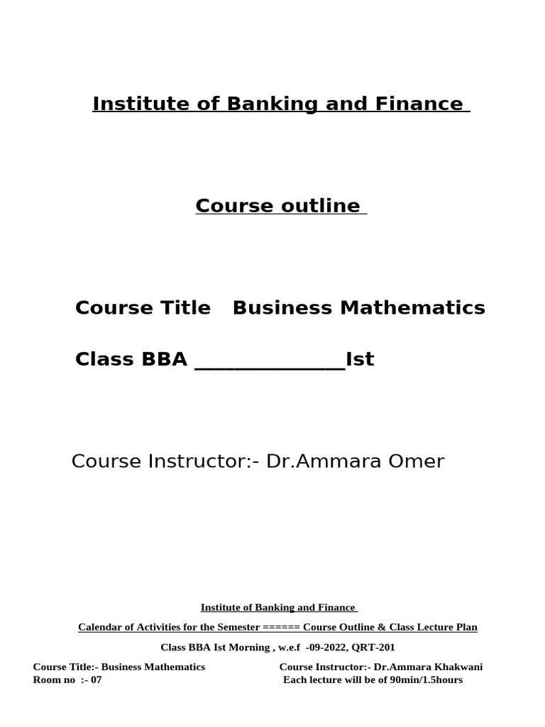 IBF-BBA-Ist BM Lecture Plan Per Day | PDF | Function (Mathematics) | Equations